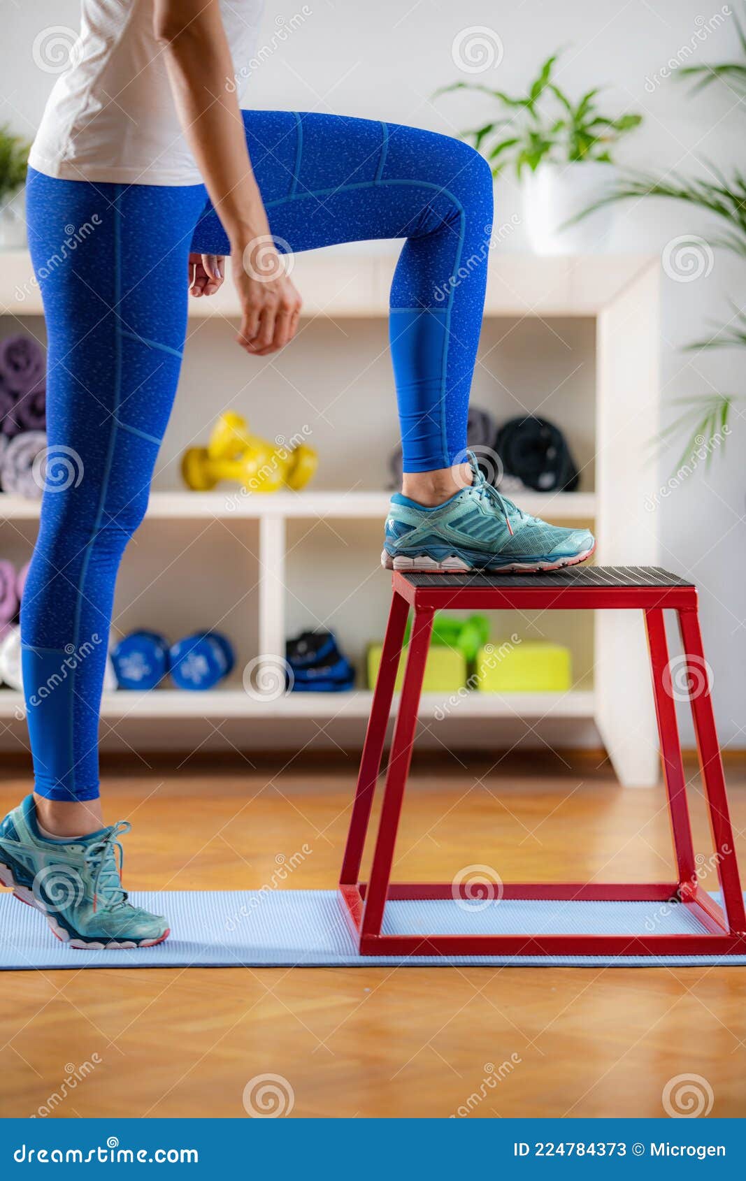 Woman Using Jumping Stool during Training Stock Image - Image of female ...