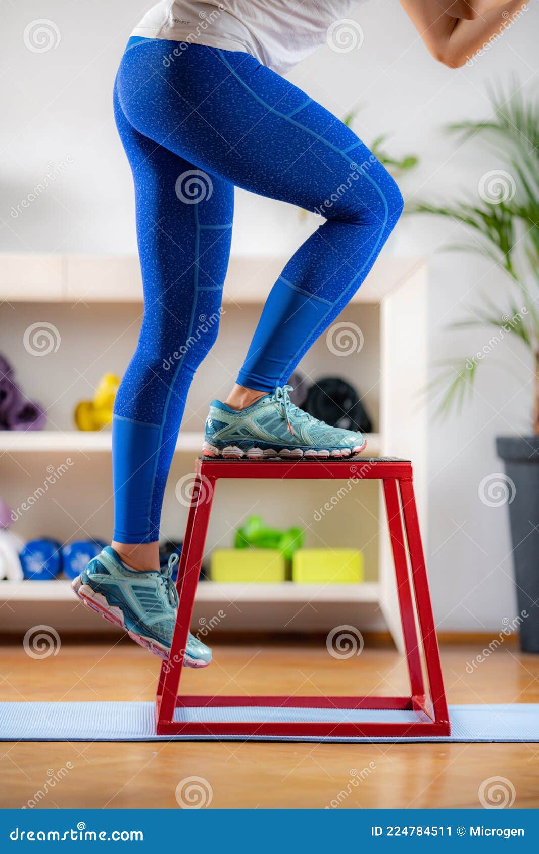 Woman Using Jumping Stool during Training Stock Image - Image of step ...
