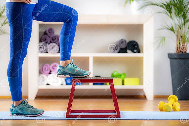 Woman Using Jumping Stool during Training Stock Photo - Image of ...