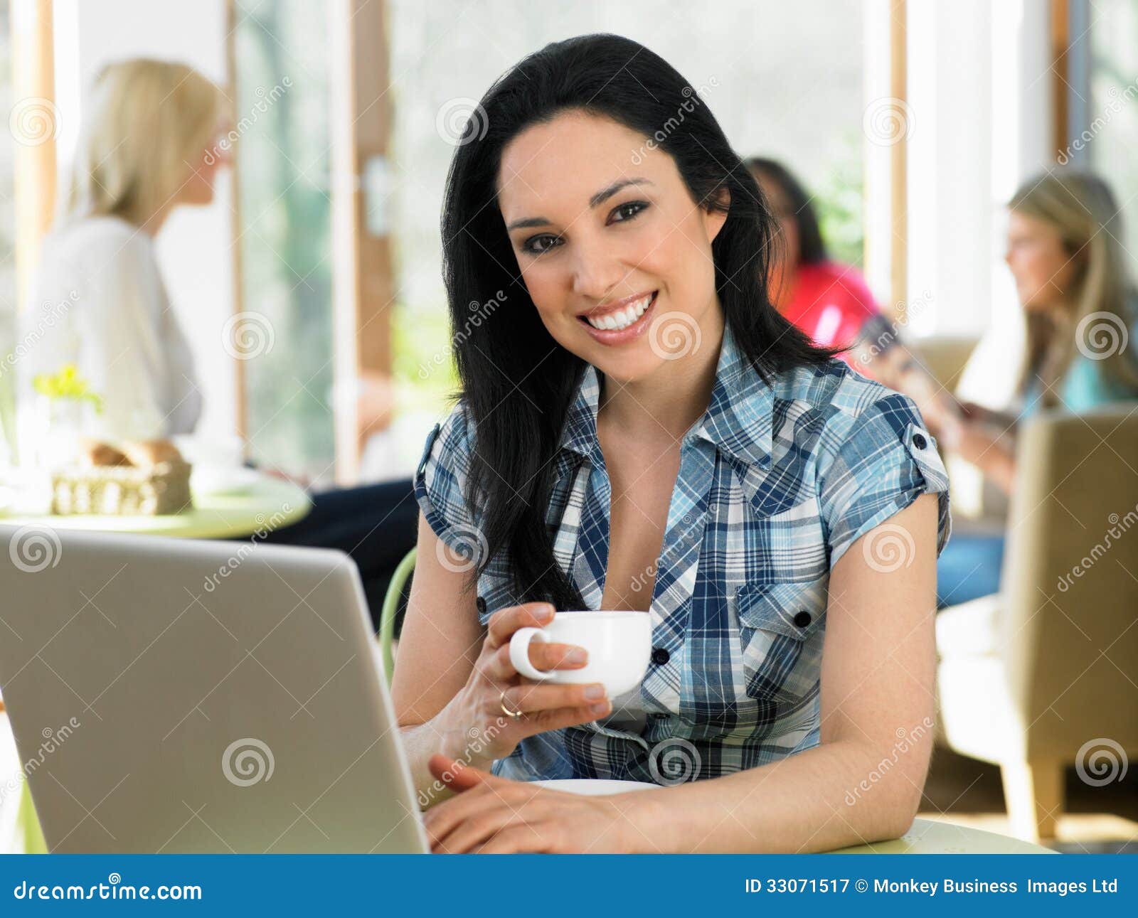 Woman Using Laptop in Cafe stock image. Image of looking - 33071517