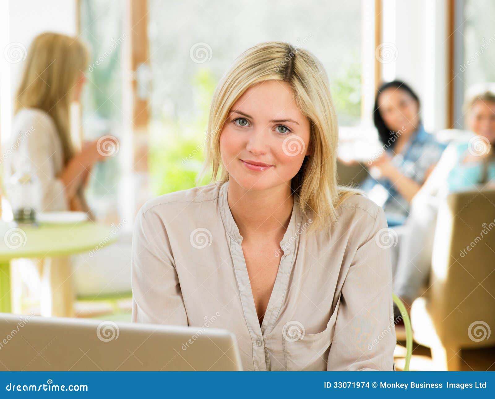 Woman Using Laptop in Cafe stock photo. Image of browsing - 33071974