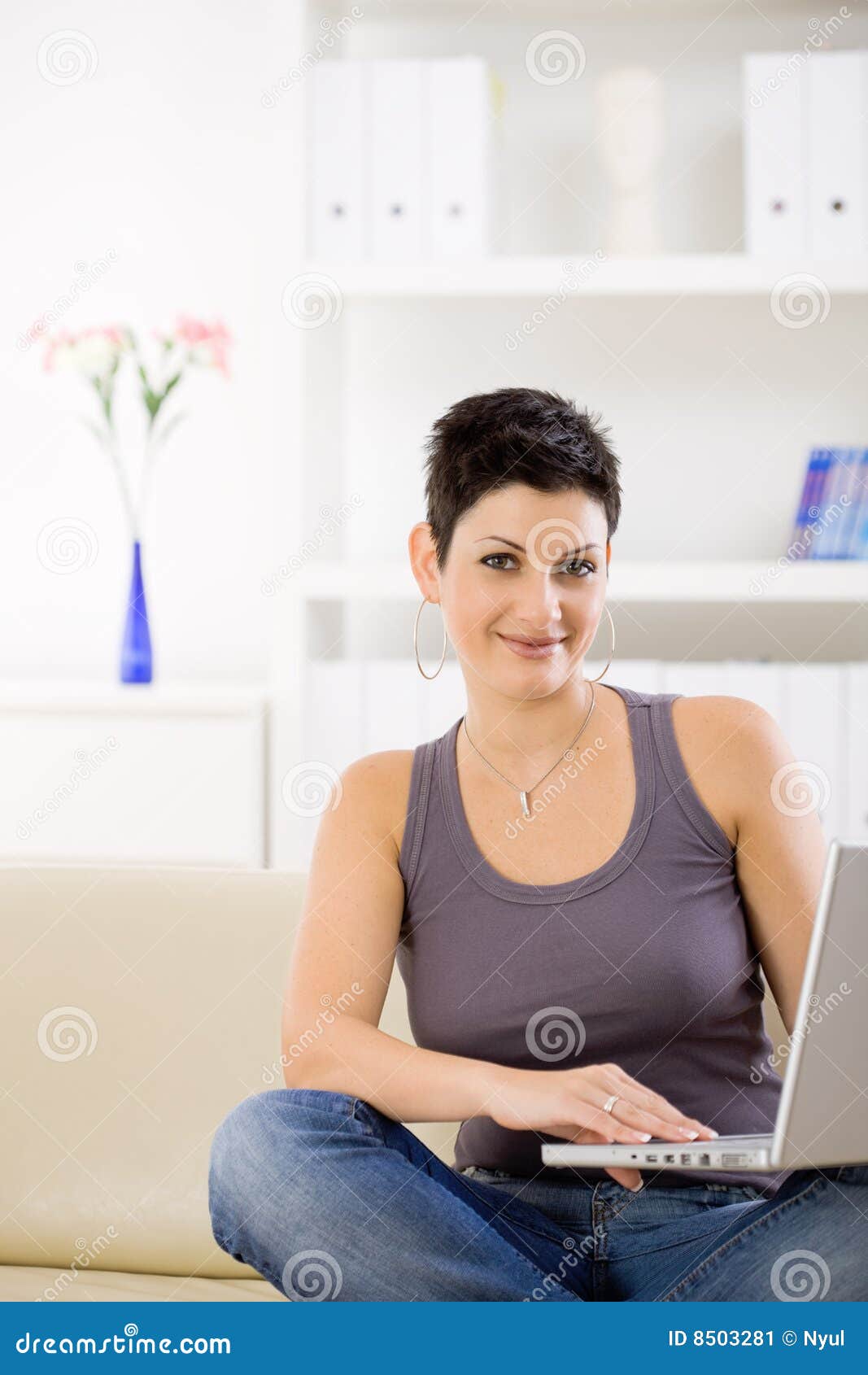 Woman Using Laptop Computer Stock Image - Image of computer, interior ...