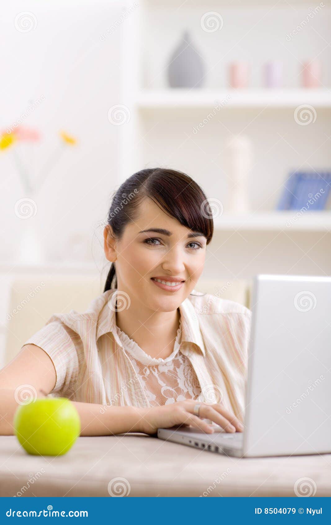 Woman Using Laptop Computer Stock Image - Image of home, house: 8504079