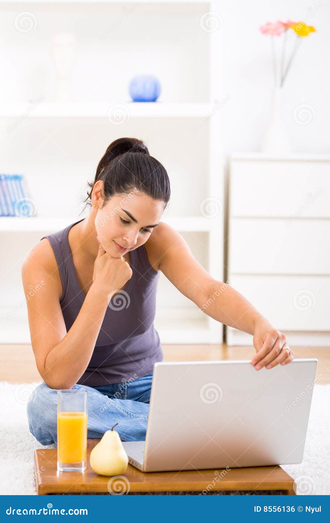 Woman Using Laptop Computer Stock Photo - Image of casual, bright: 8556136