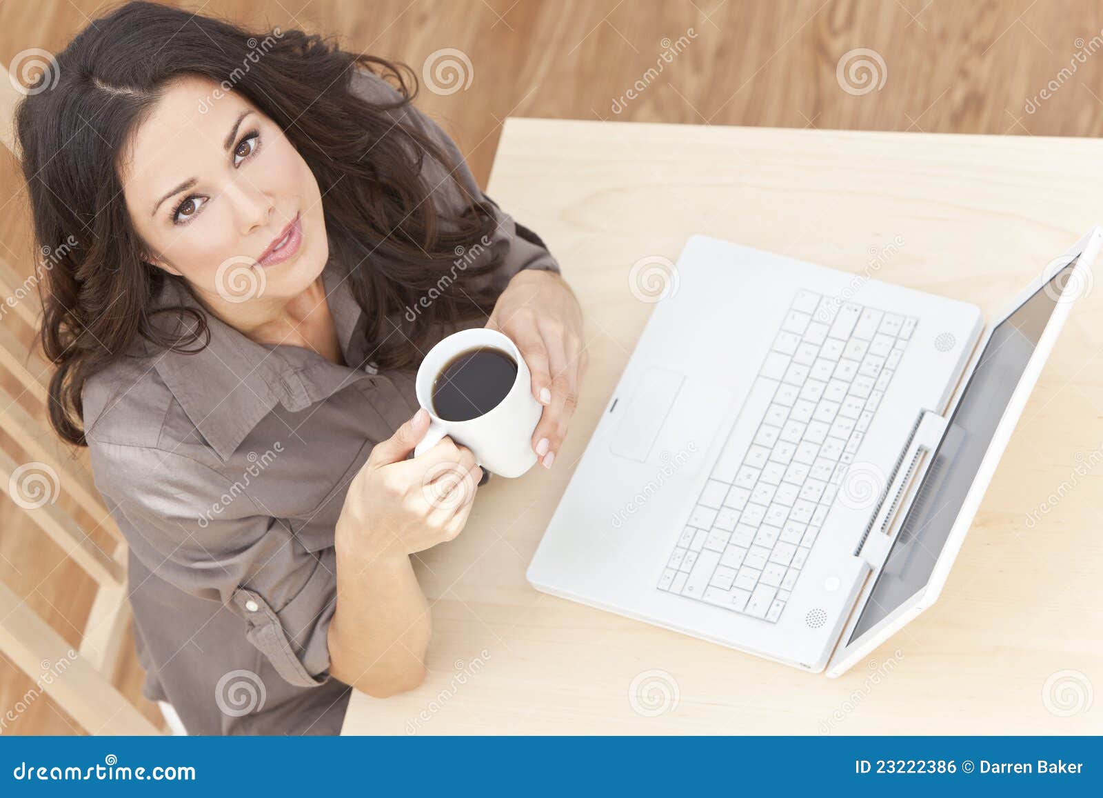 Woman Using Laptop Computer Drinking Tea Coffee Stock Photo - Image of ...