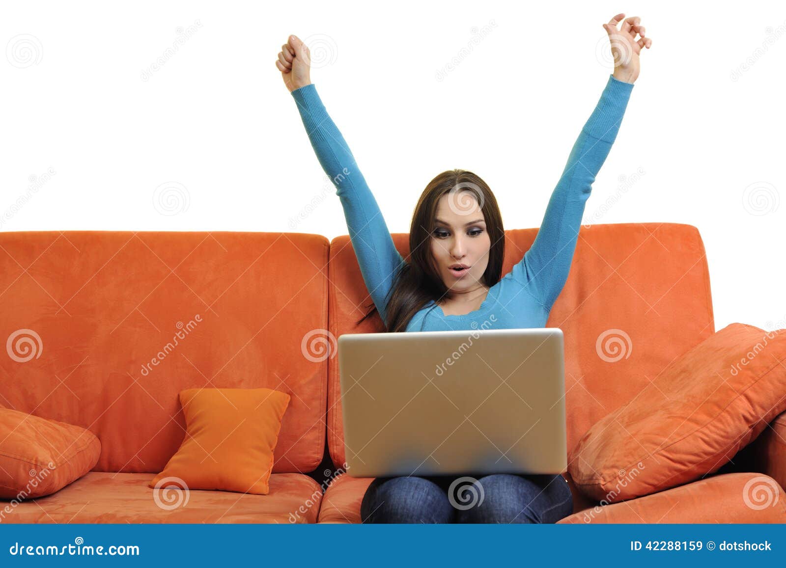 Woman Using a Laptop Computer at Home Stock Image - Image of computer ...