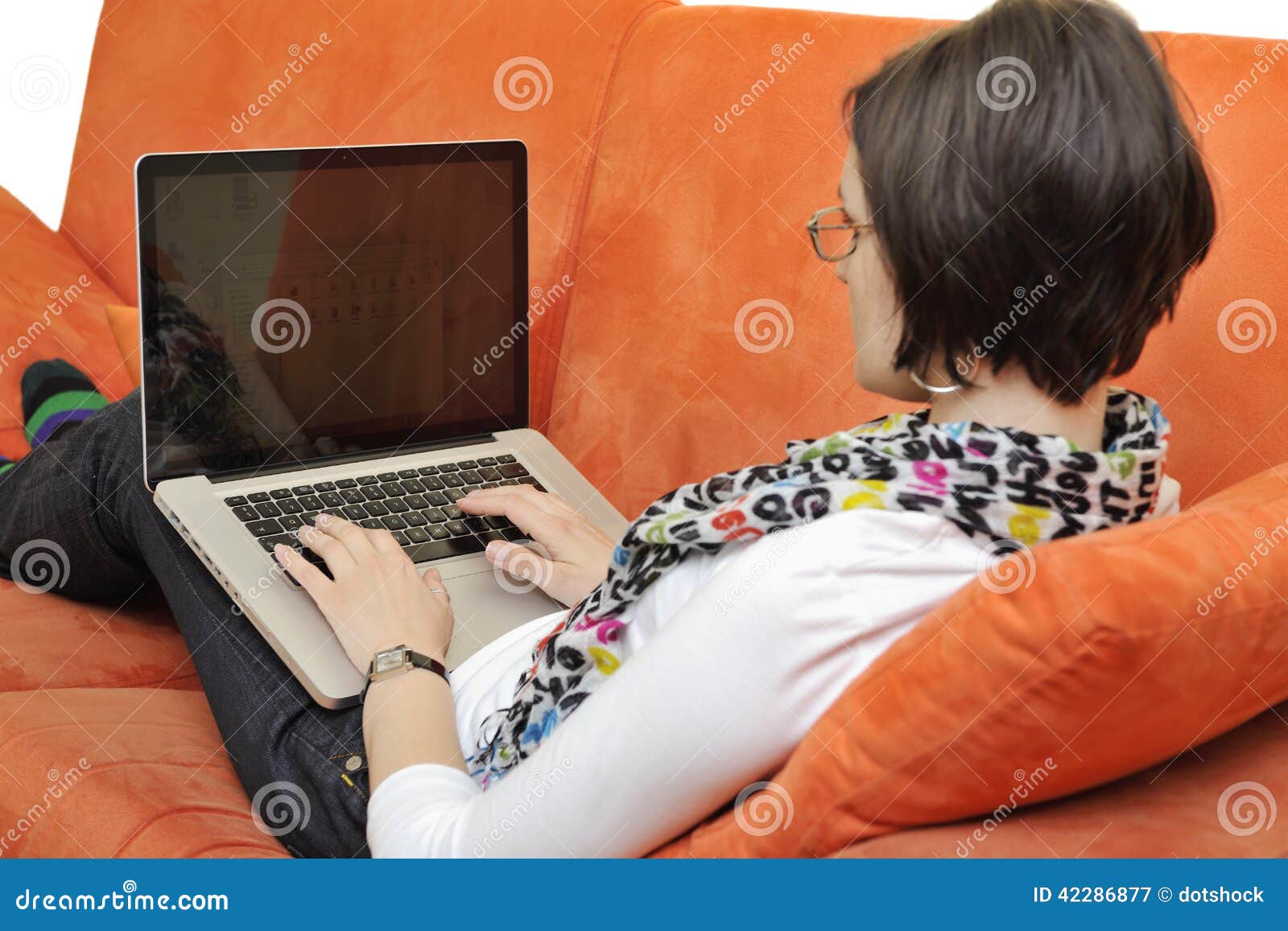 Woman Using a Laptop Computer at Home Stock Image - Image of female ...
