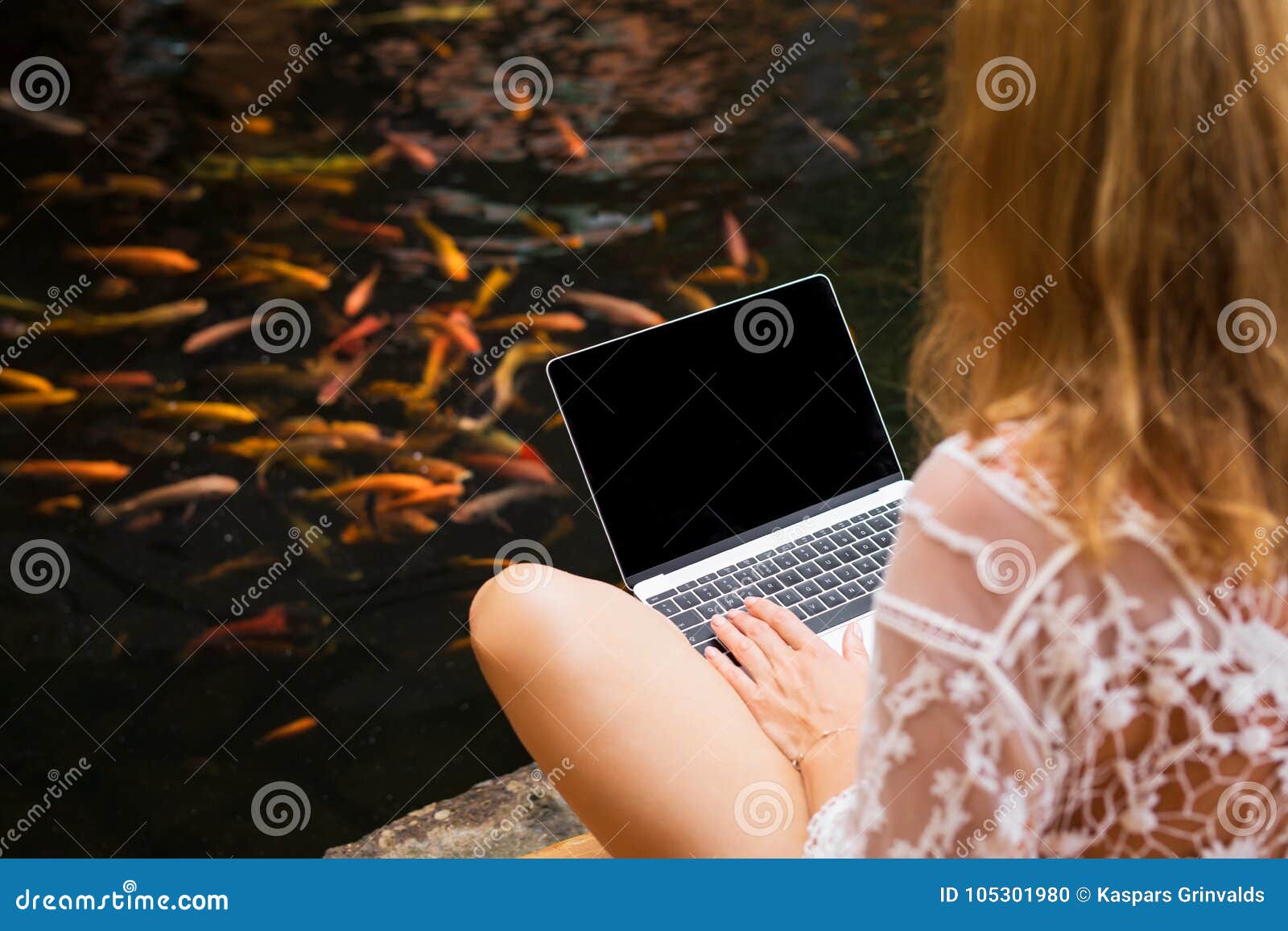 Woman Working with Laptop Computer Zen Like Stock Photo - Image of girl ...