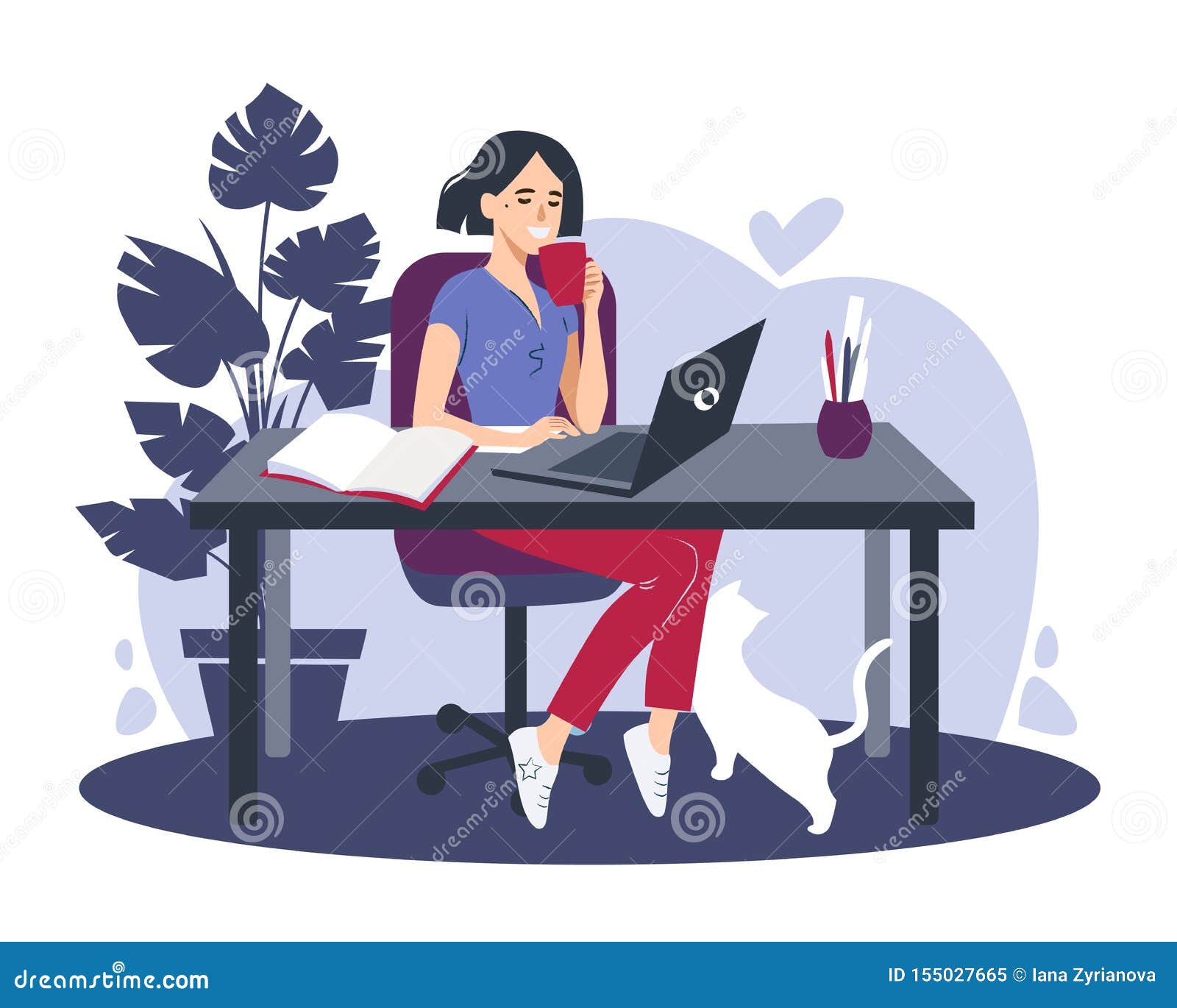 Woman Using Laptop Flat Vector Illustration. Working from Home, Remote ... Woman Using Laptop Flat Vector Illustration. Working from Home, Remote ...