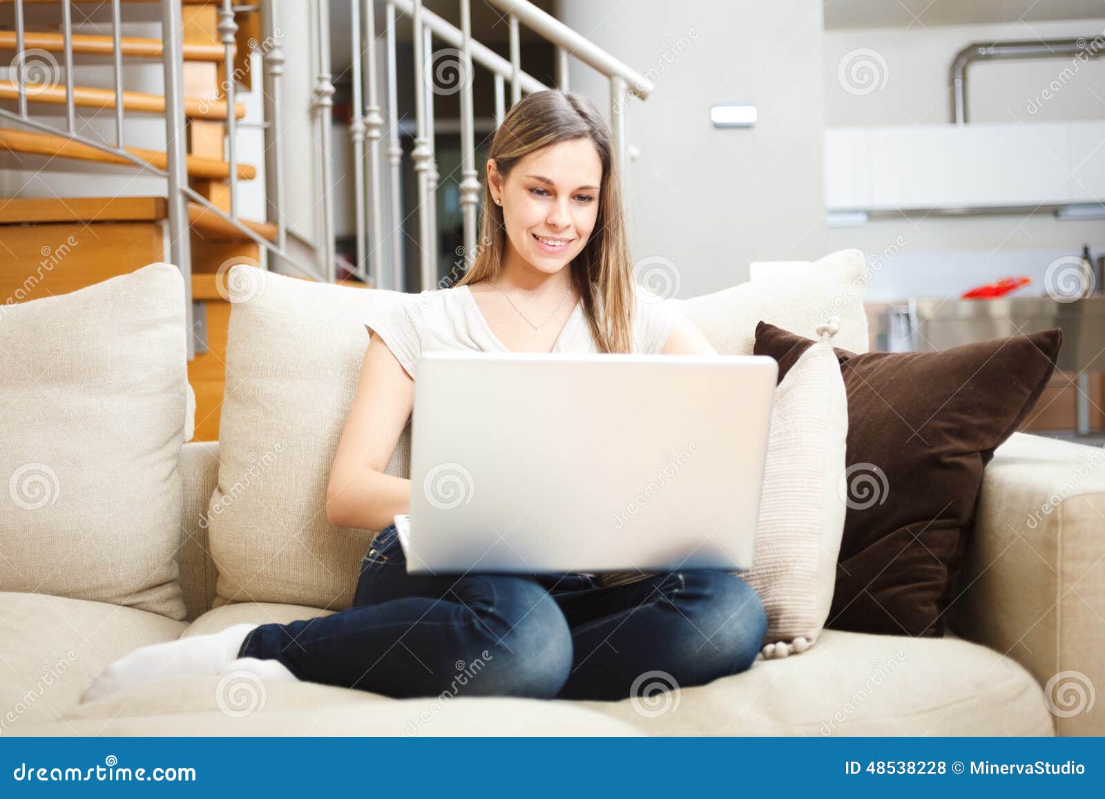 Woman using a laptop stock photo. Image of connection - 48538228