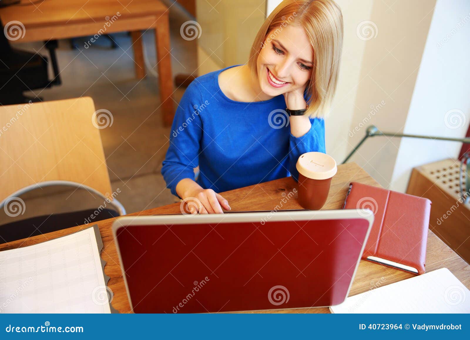 Woman Using Laptop in Office Stock Photo - Image of screen, blonde ...
