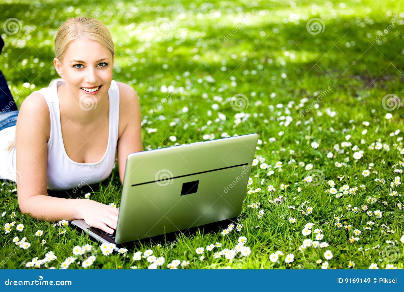 Woman Using Laptop Outdoors Stock Image - Image of smile, accessibility ...