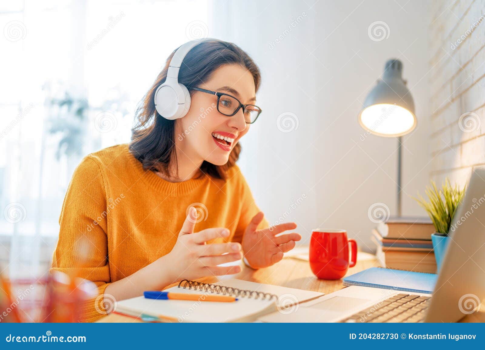 Woman is Using Laptop Pc for Remote Conversation Stock Photo - Image of ...