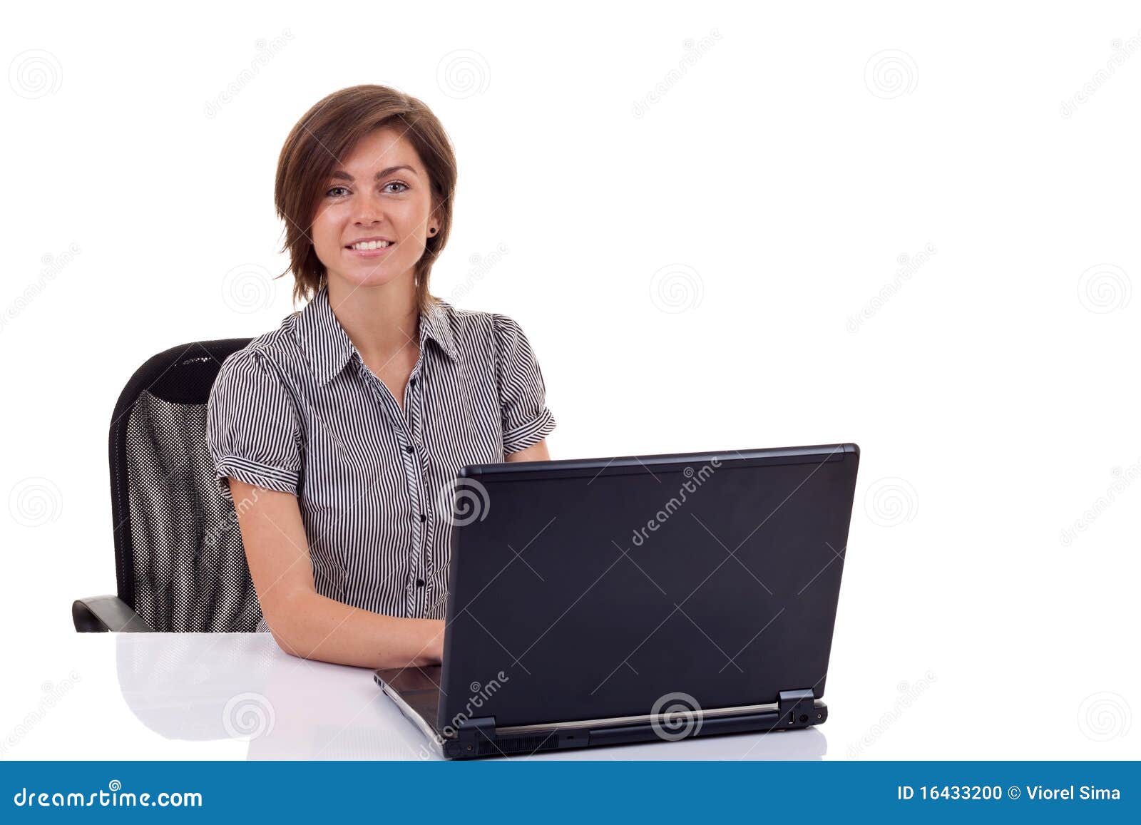 Woman Using Laptop at Work Desk Stock Photo - Image of banner ...