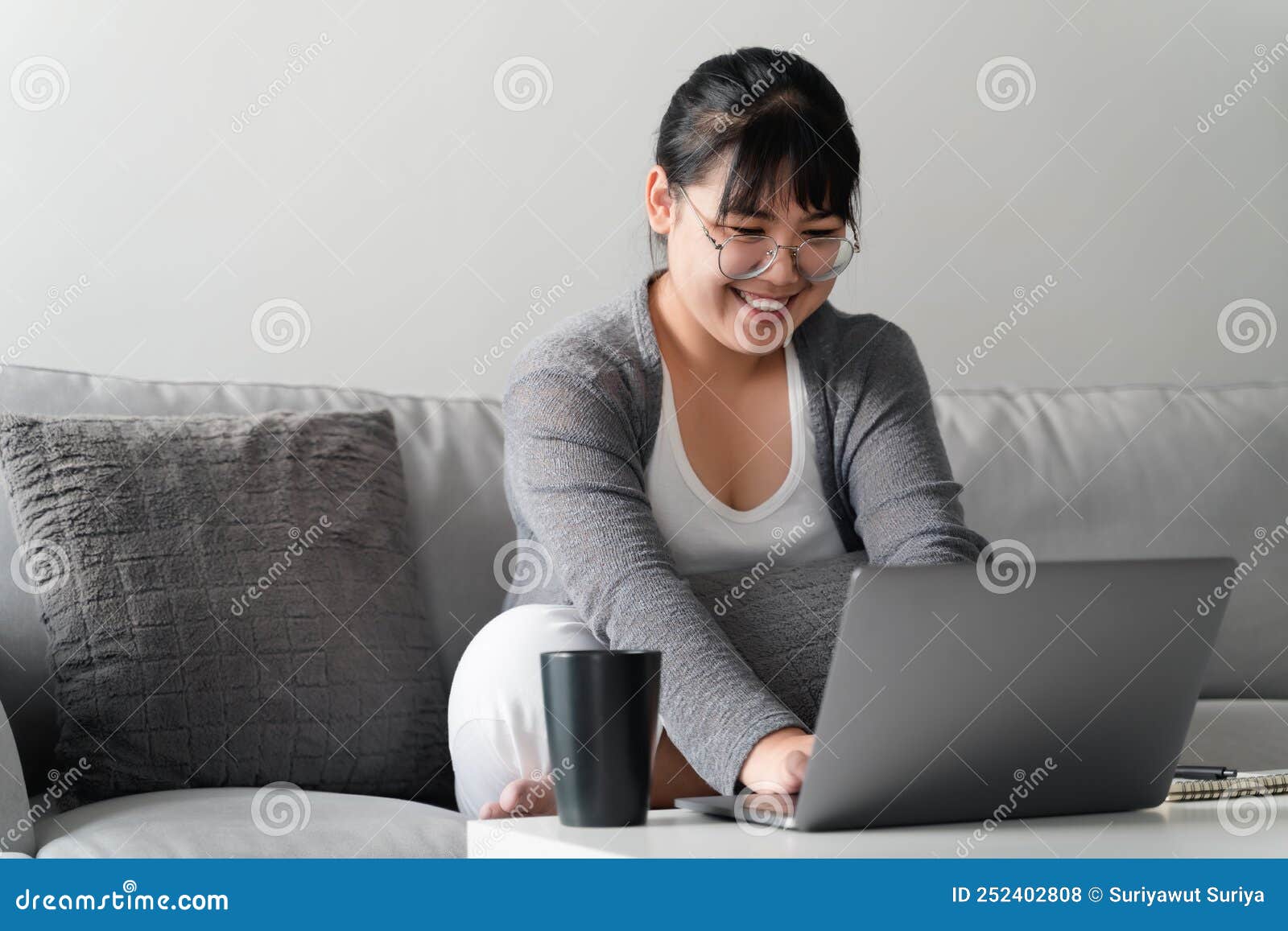 Woman Using Laptop Working at Home Office or Workplace Stock Photo ...