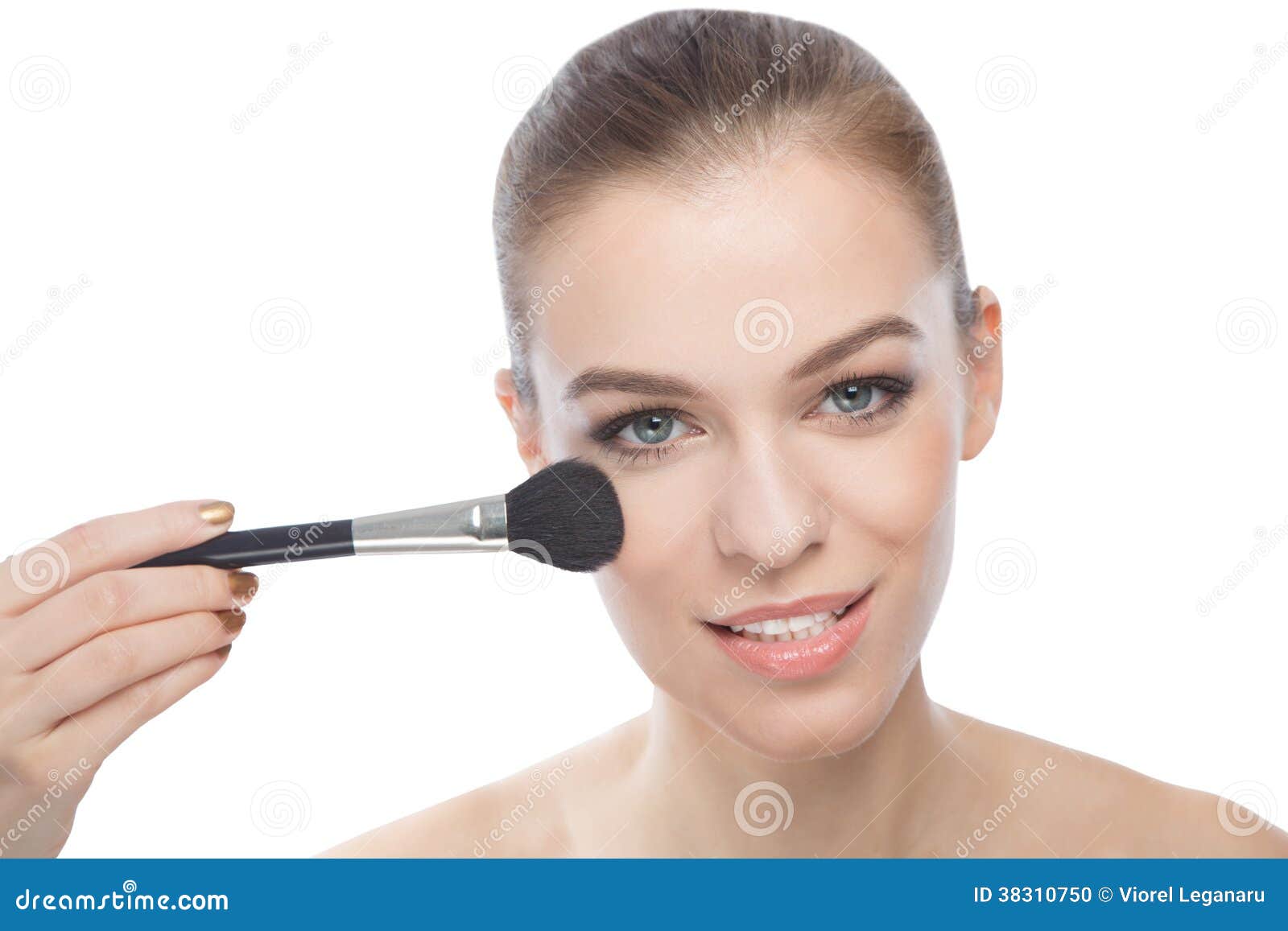 Woman Using Make-up Brush, Isolated on White Background Stock Photo ...