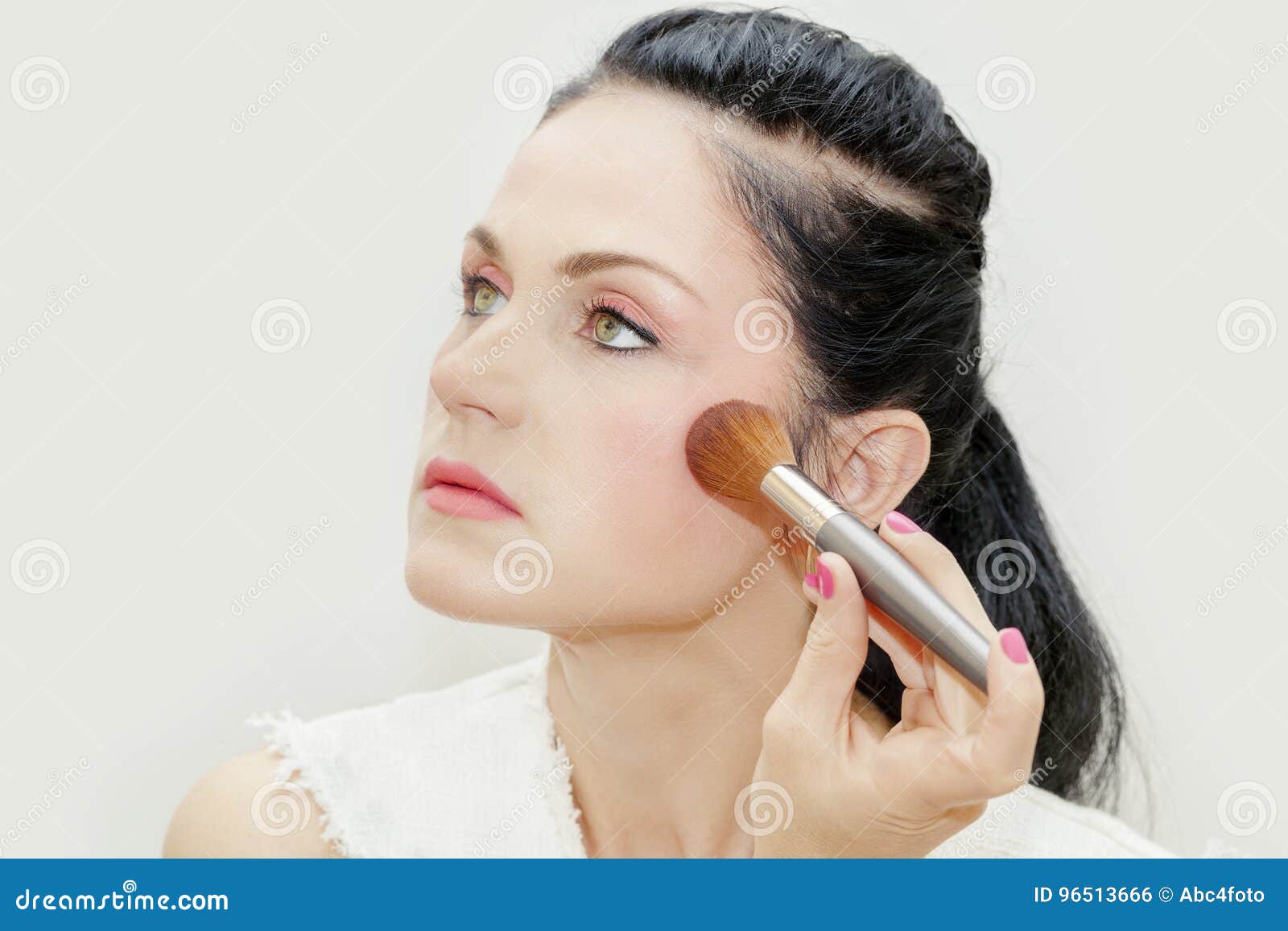 Woman Using Makeup Brush for Blush Stock Photo - Image of brush ...