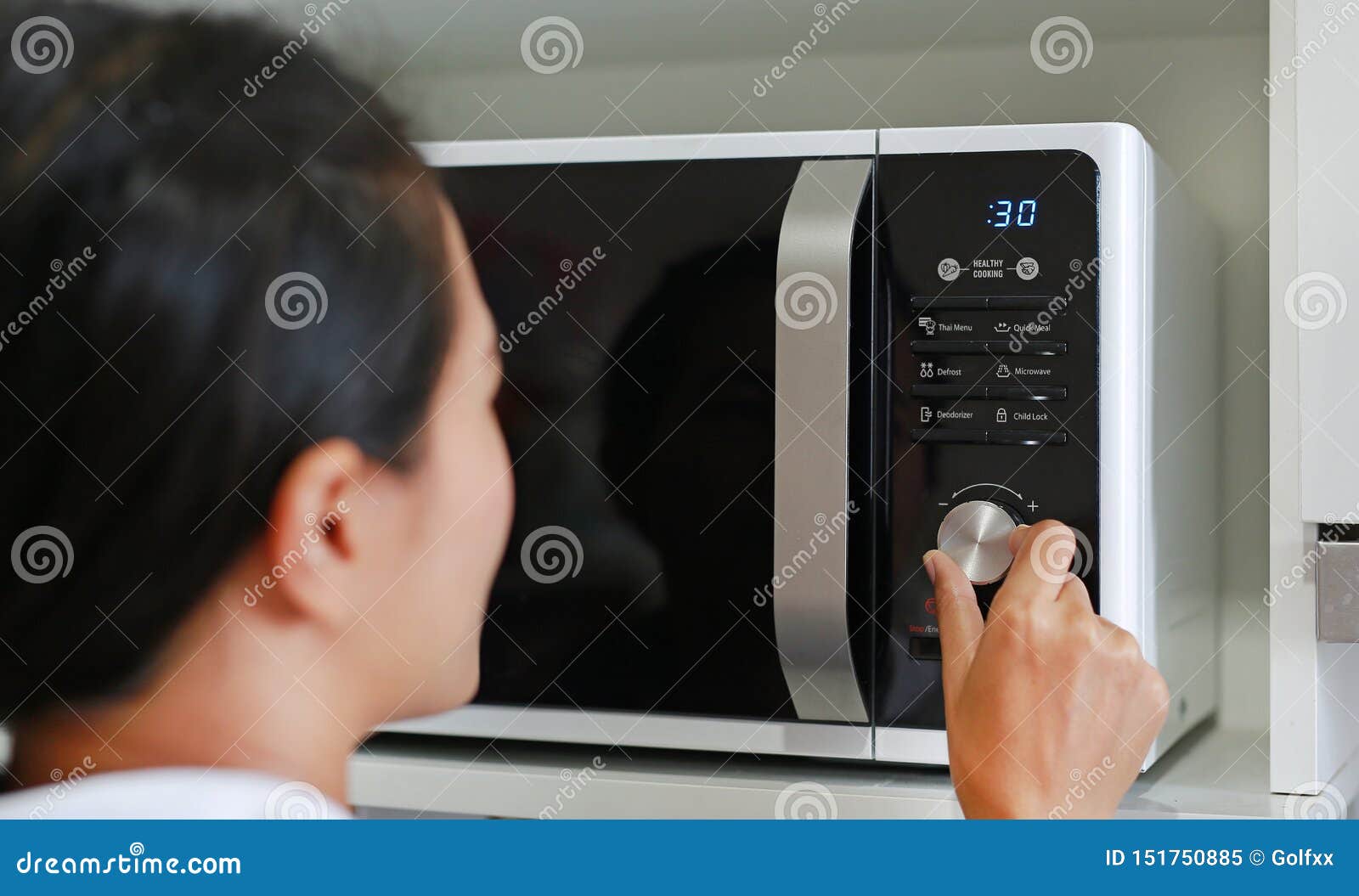 Woman Using Microwave Oven at Home Stock Image - Image of equipment ...