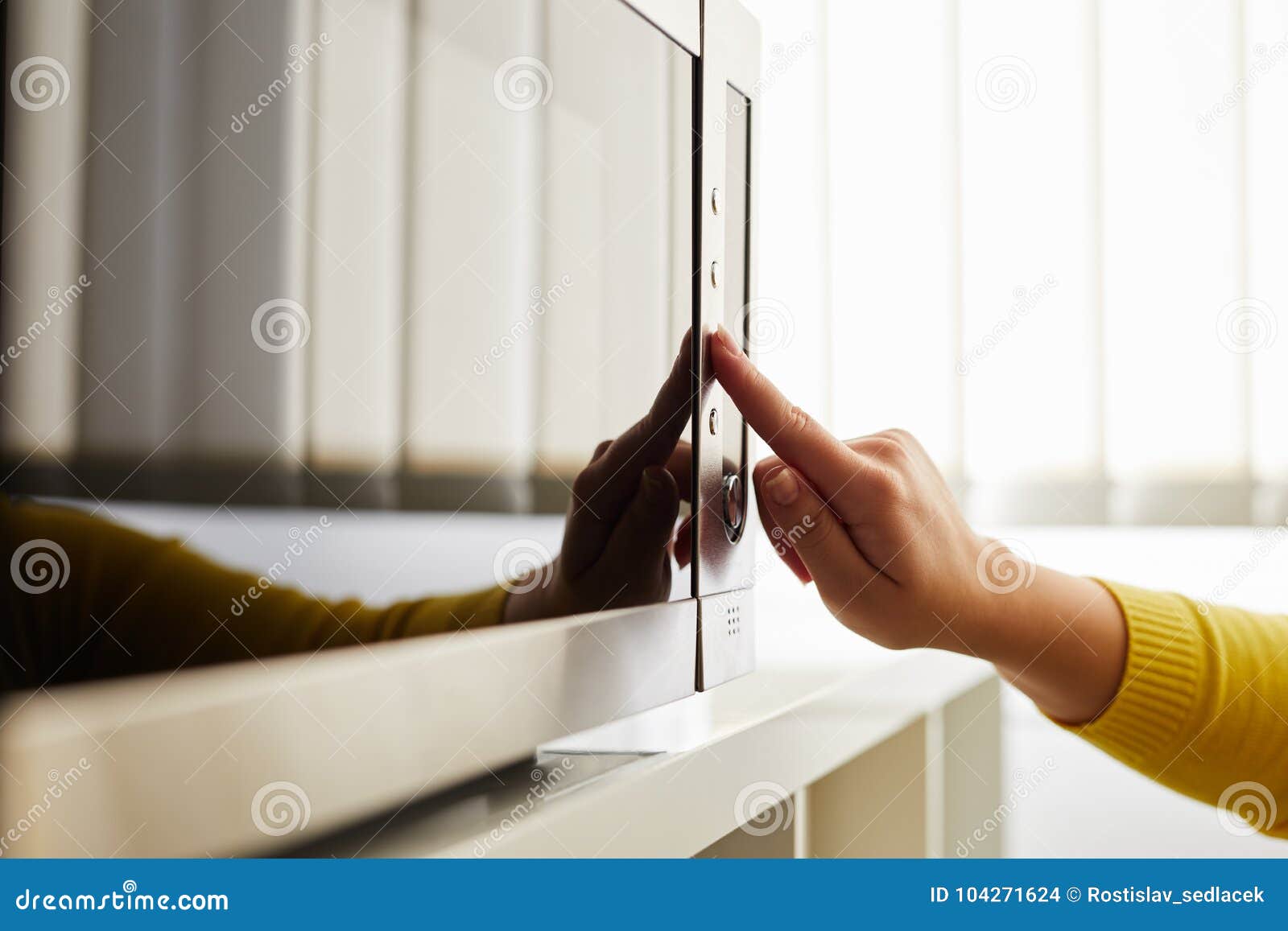 Woman using a microwave stock photo. Image of defrost - 104271624