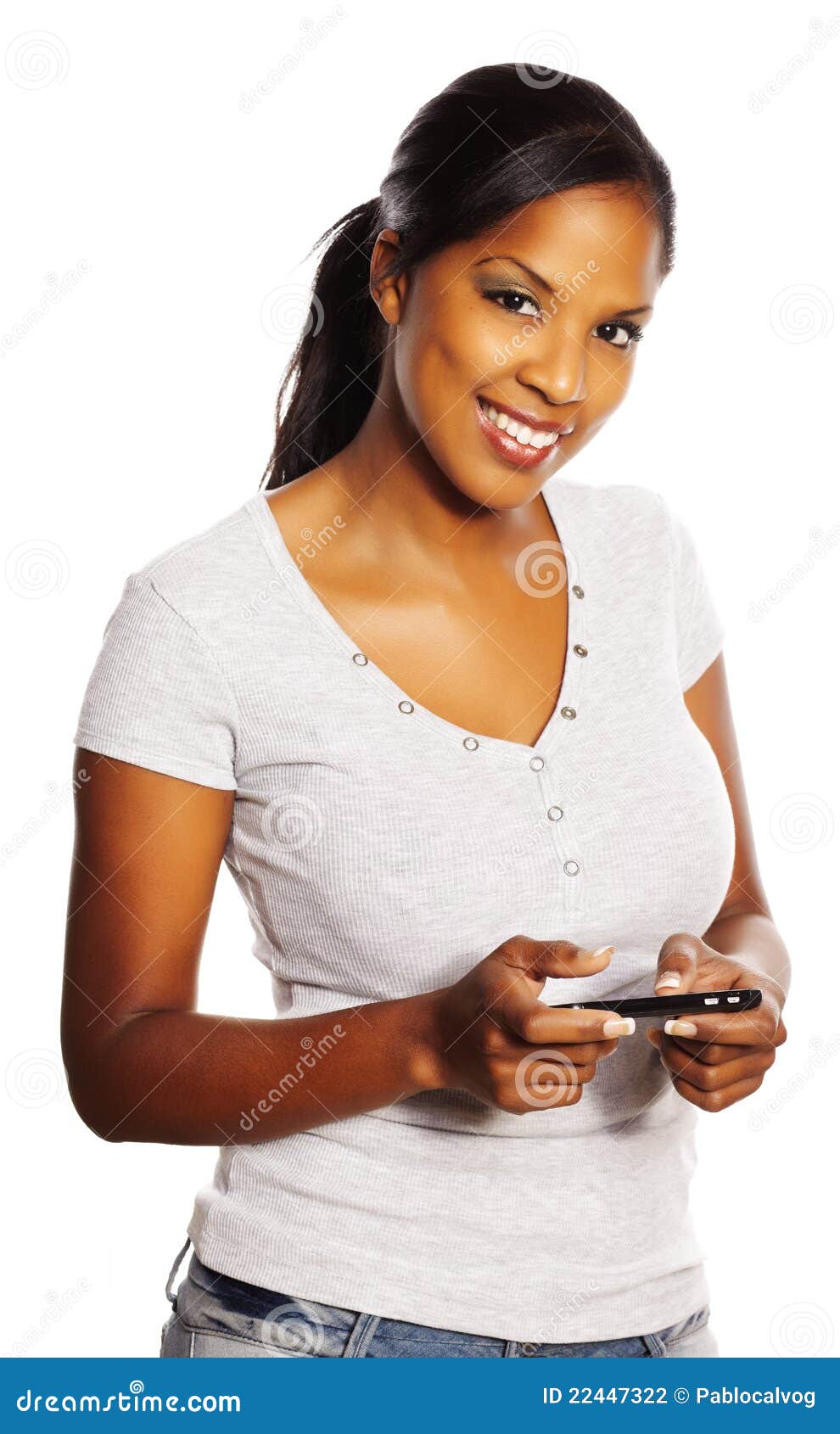 Woman using a mobile stock photo. Image of model, isolated - 22447322