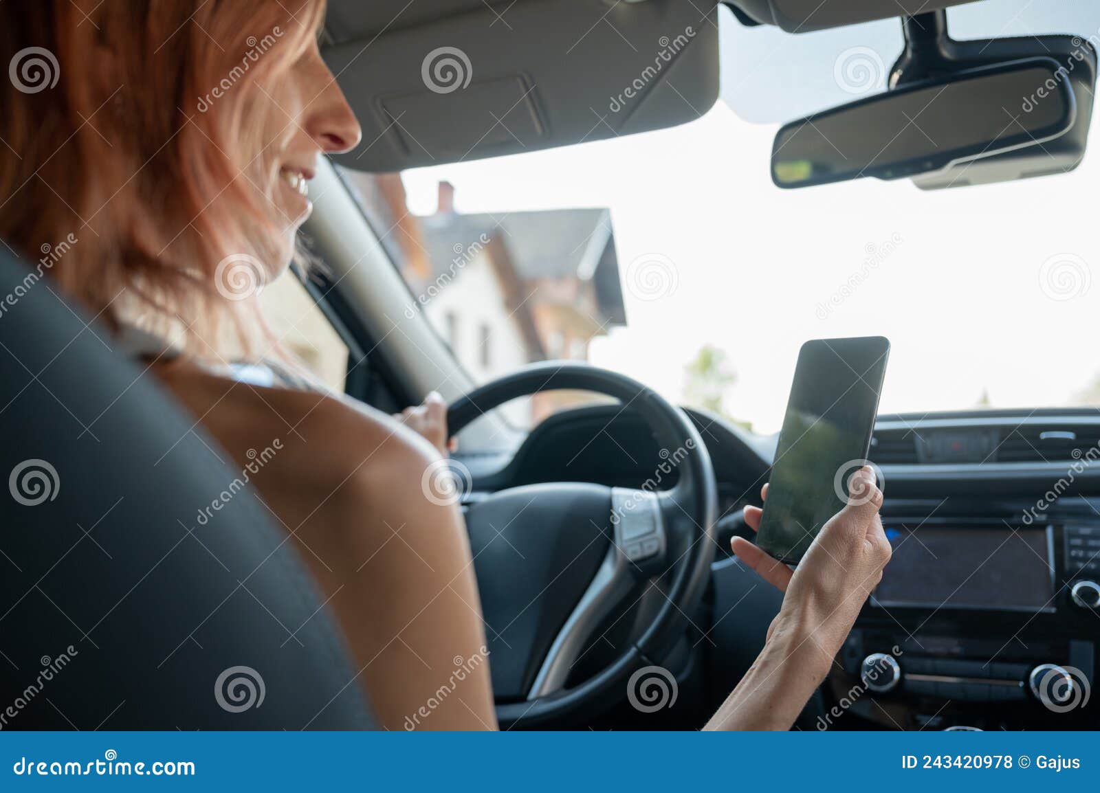 Woman Using Mobile Phone while Driving Stock Photo - Image of mobile ...