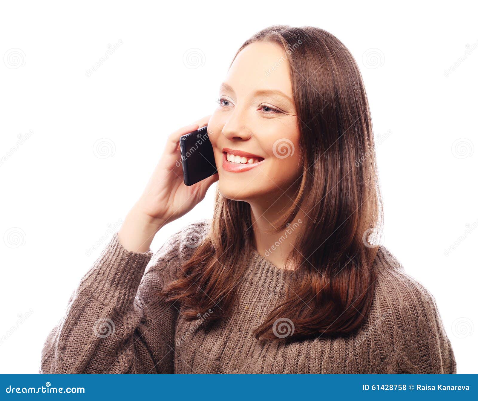 Woman Using a Mobile Phone Isolated on a White Background Stock Photo ...