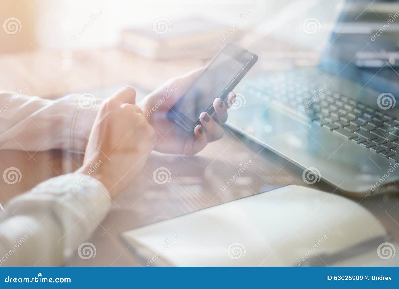 Woman Using Mobile Phone in Office Workplace Stock Image - Image of ...