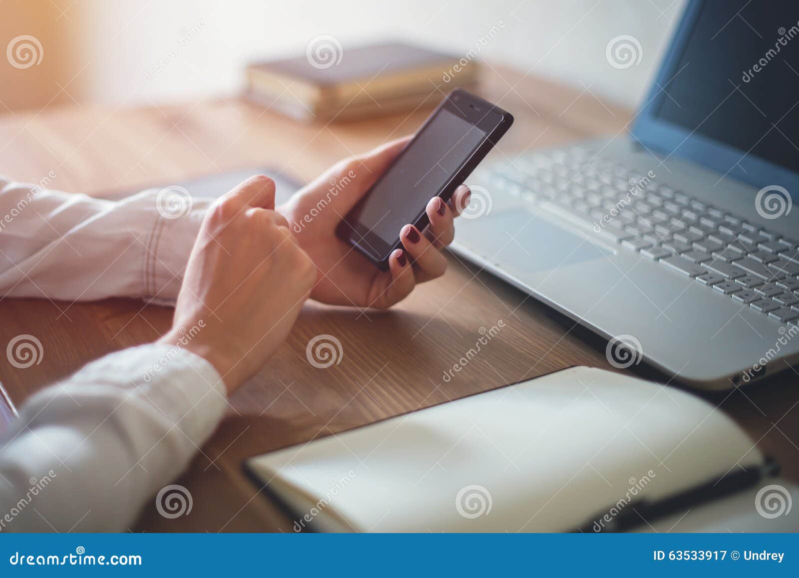 Woman Using Mobile Phone in Office Workplace Stock Image - Image of ...