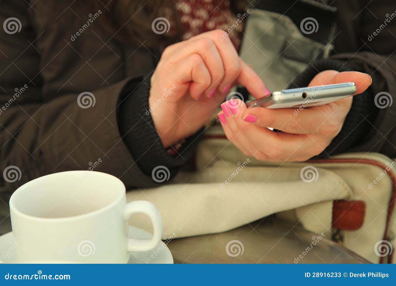 Woman Using Mobile Phone Outside Stock Image - Image of cafe, female ...