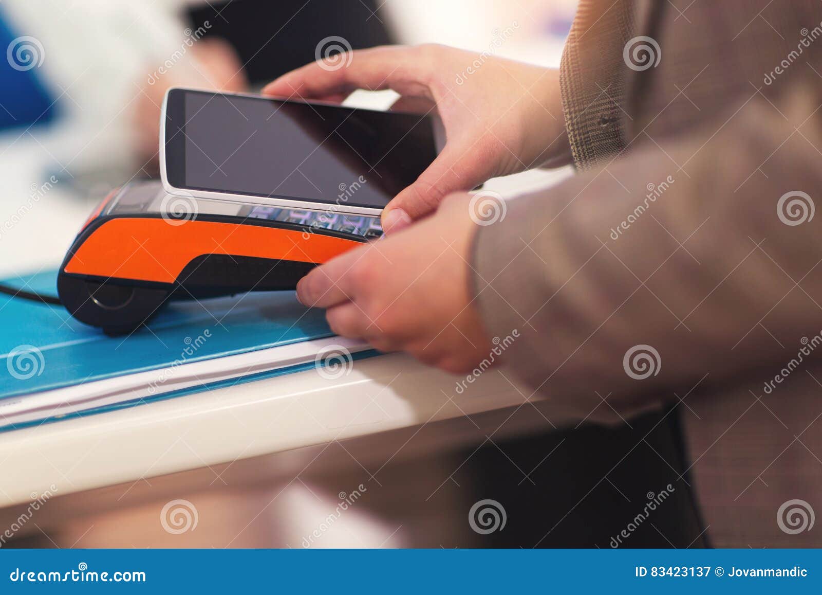 Woman Using Mobile Phone To Pay Stock Image - Image of equipment ...
