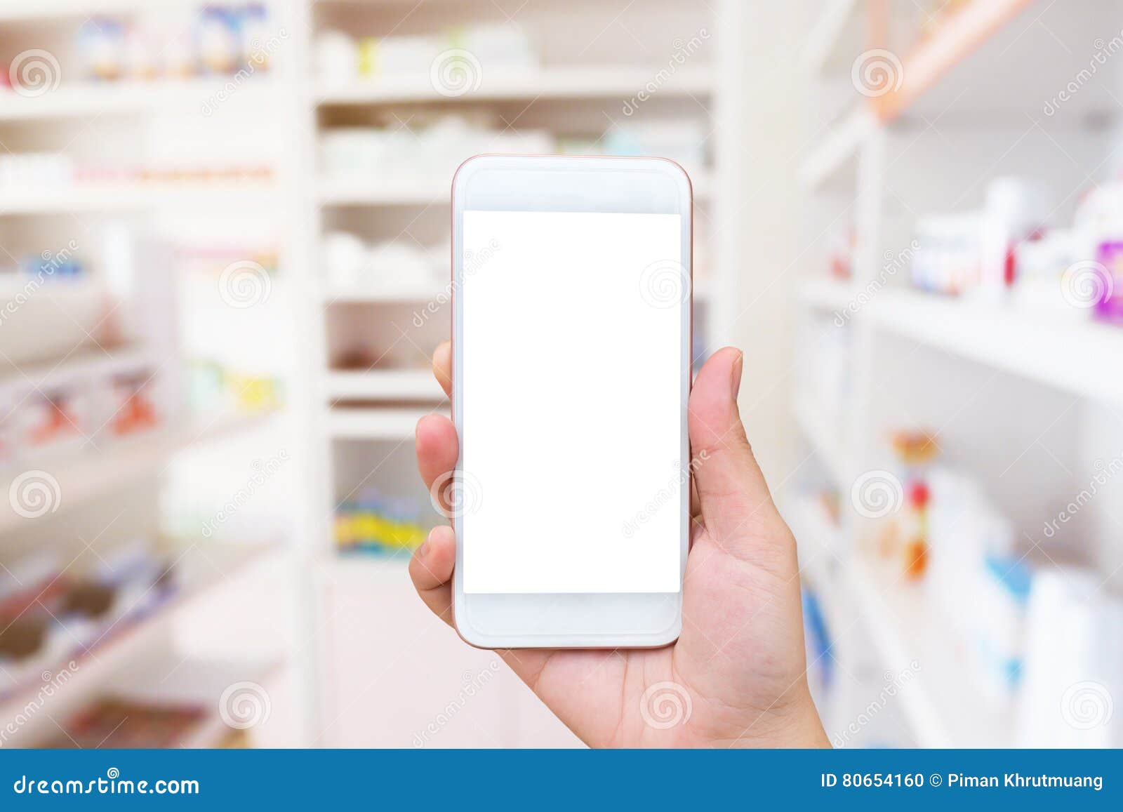 Woman Using Mobile Smartphone in the Pharmacy Stock Photo - Image of ...