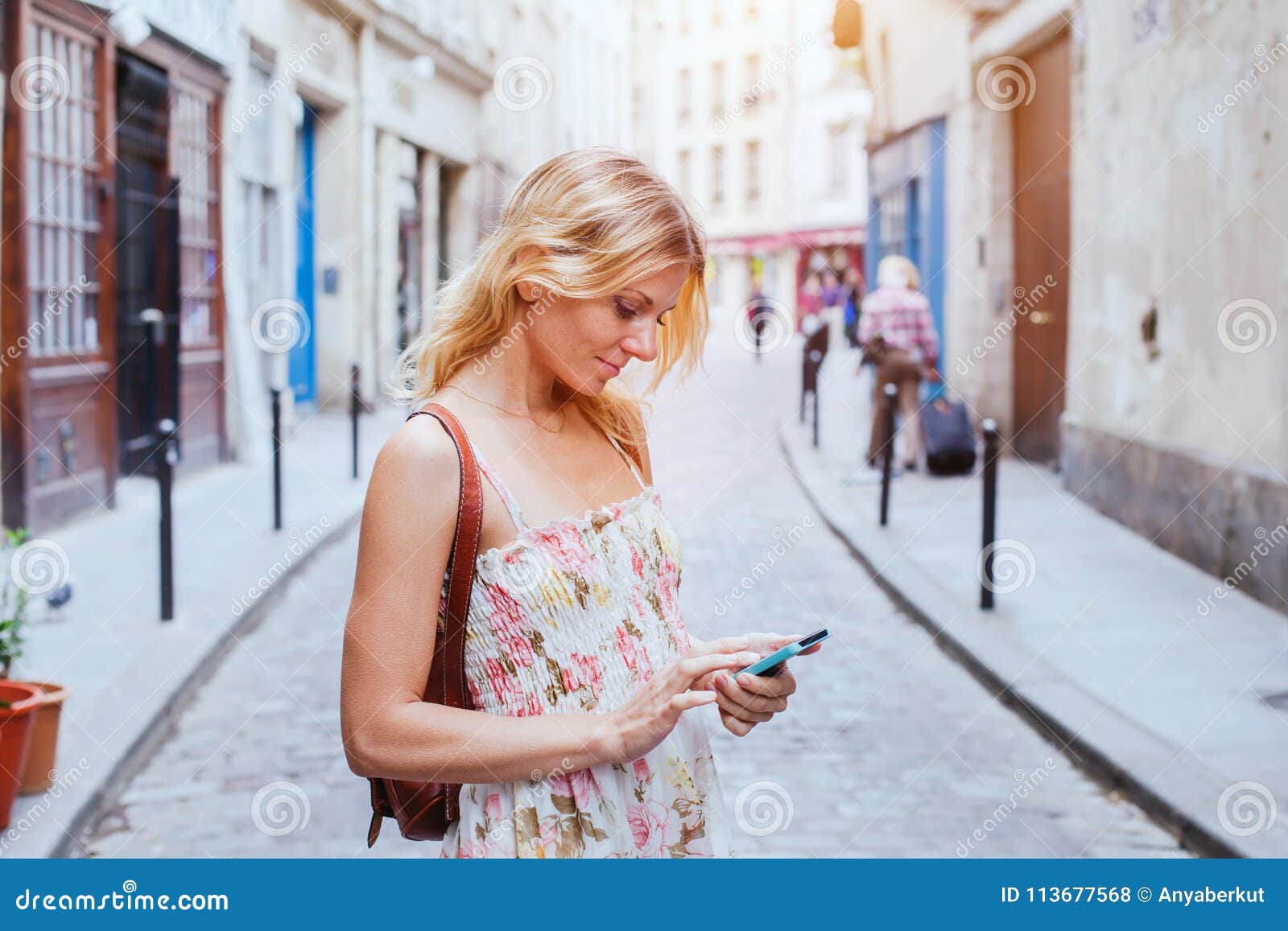 Woman Using Mobile on the Street, Smart Phone App Stock Photo - Image ...