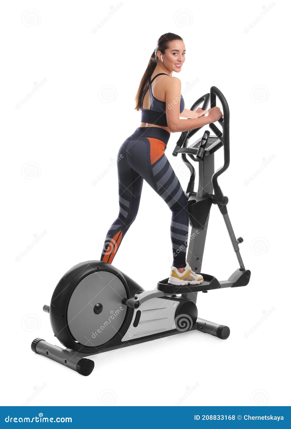 Woman Using Modern Elliptical Machine on White Background Stock Photo ...