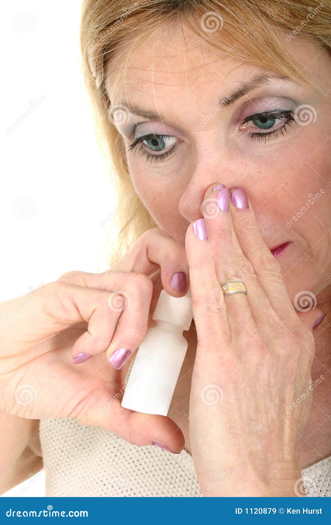 Woman Using Nasal Spray with Hand Stock Image - Image of artificial ...
