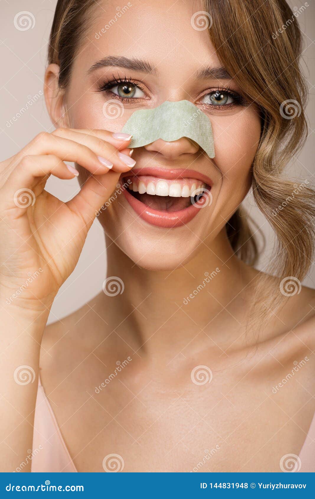 Woman Using Nose Applicator Mask Stock Photo - Image of acne, female ...