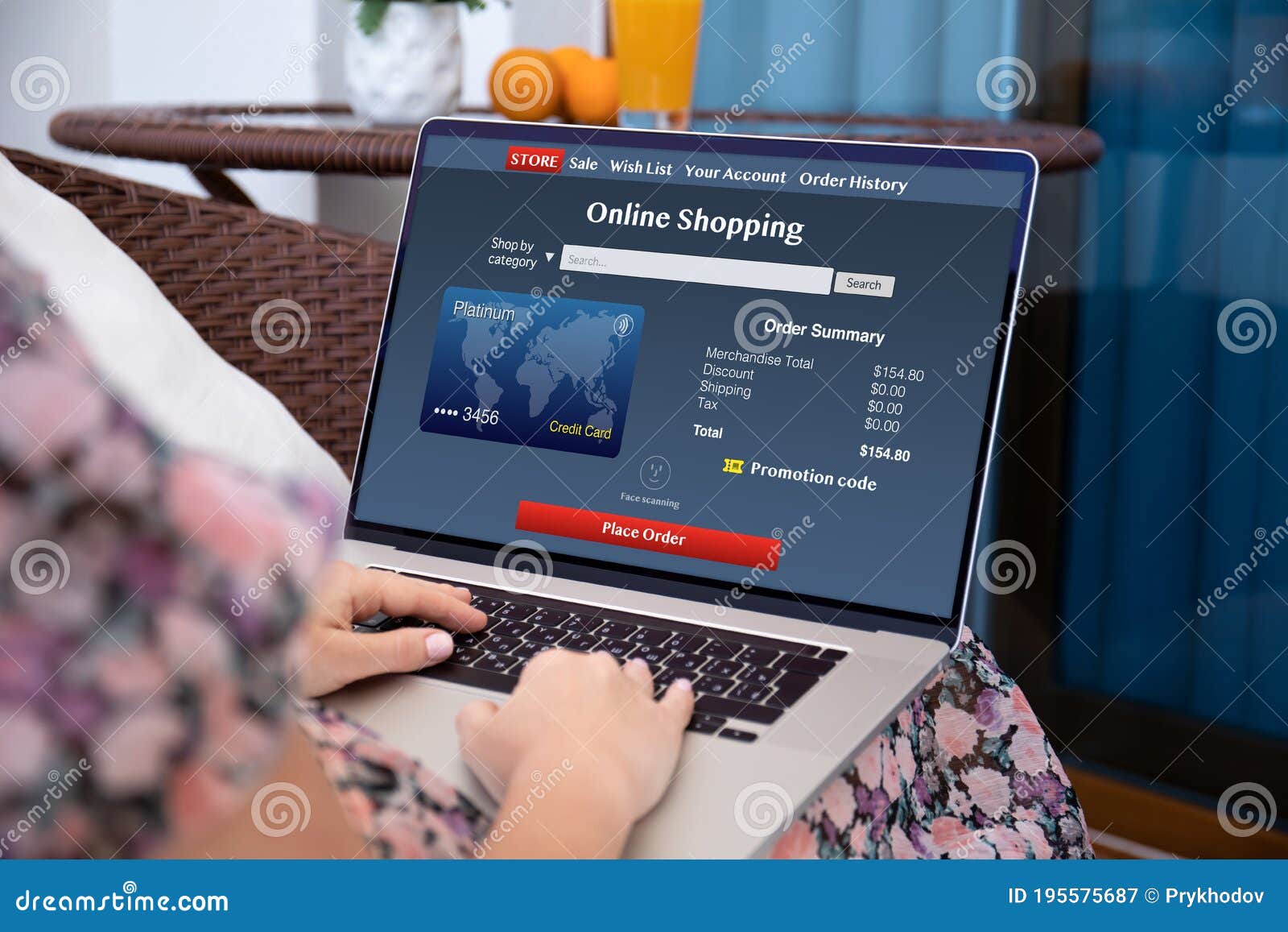 Woman Using Online Shopping Application on Computer Laptop at Home ...