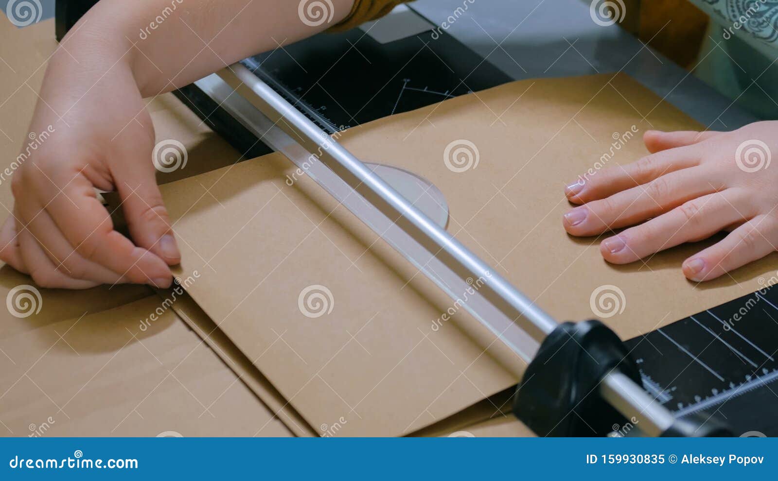 Woman Using Paper Cutter, Guillotine, Designer Working Stock Image ...