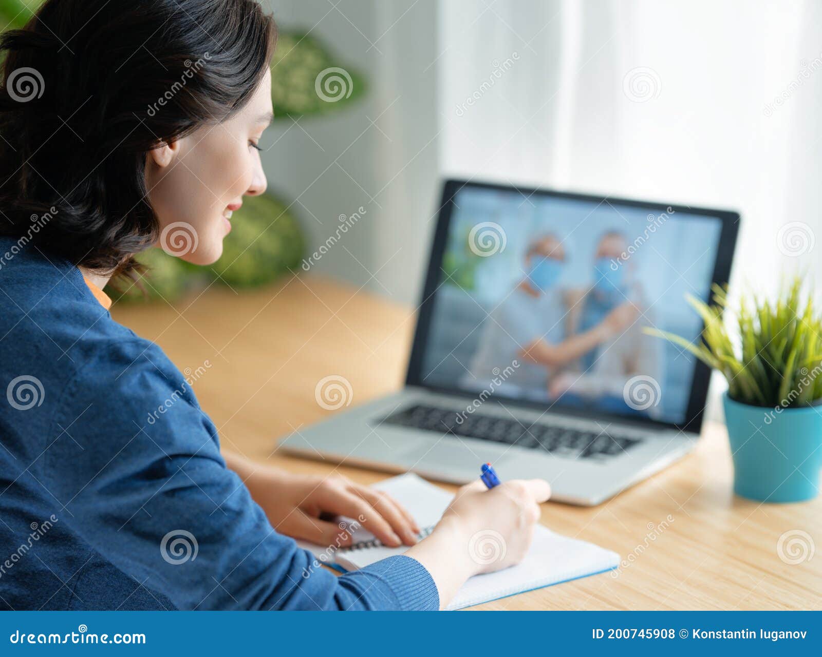 Woman is Using Pc for Remote Talking Stock Photo - Image of person ...