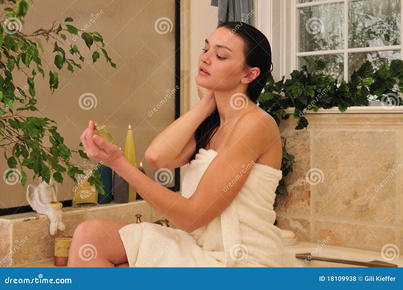 Woman Using Perfum in the Bathroom Stock Photo - Image of relaxed, wash ...