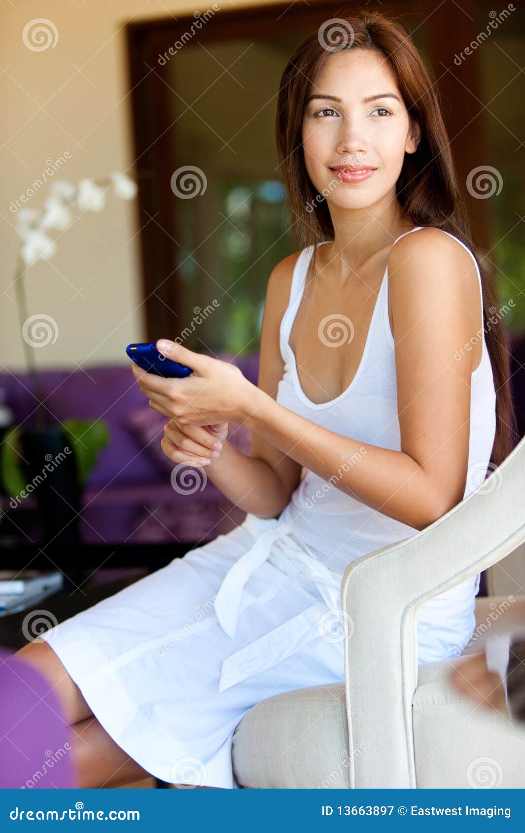 Woman Using Phone stock image. Image of conversation - 13663897