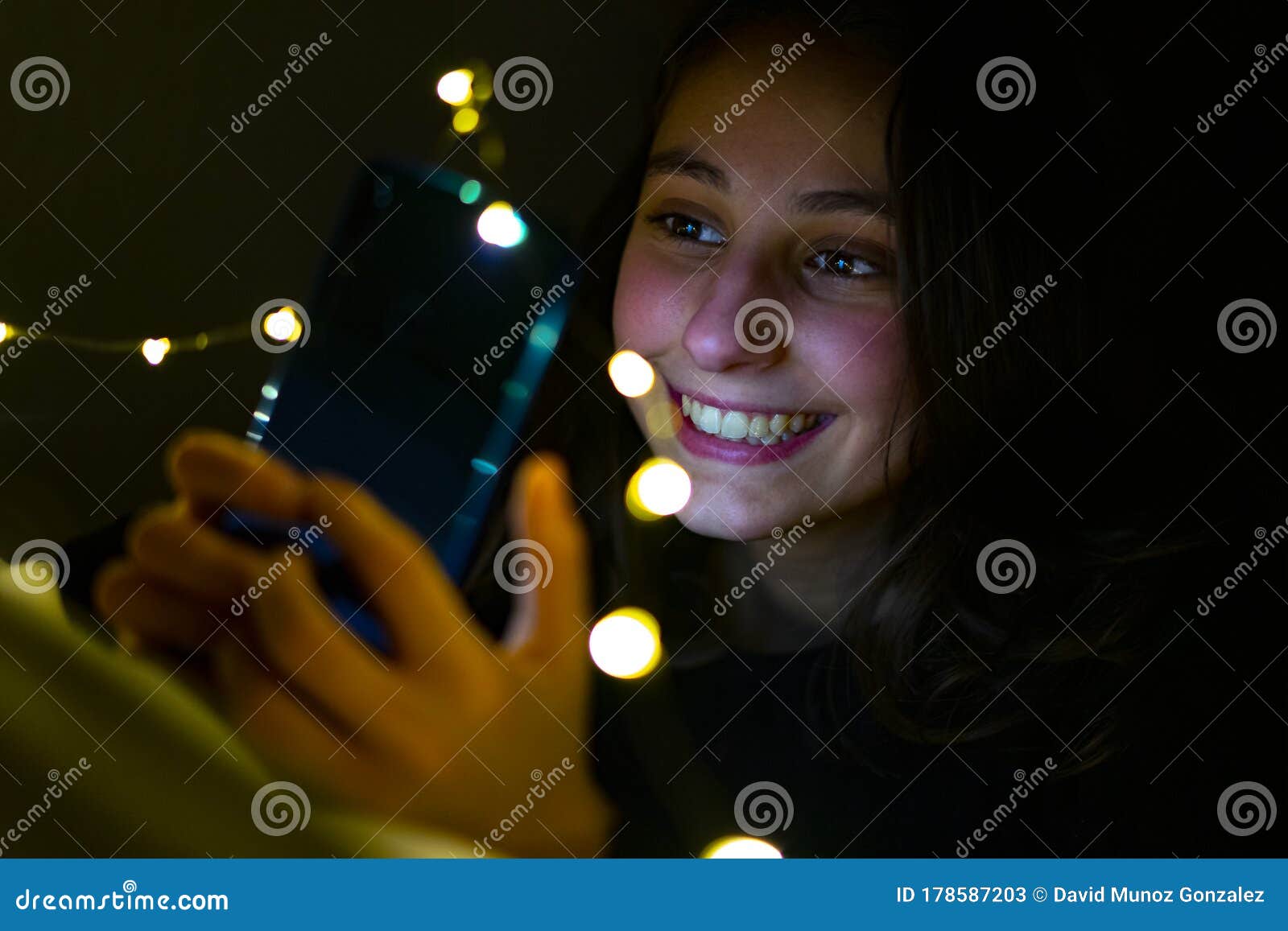 Woman Using the Phone at Night in Bed Stock Image - Image of night ...