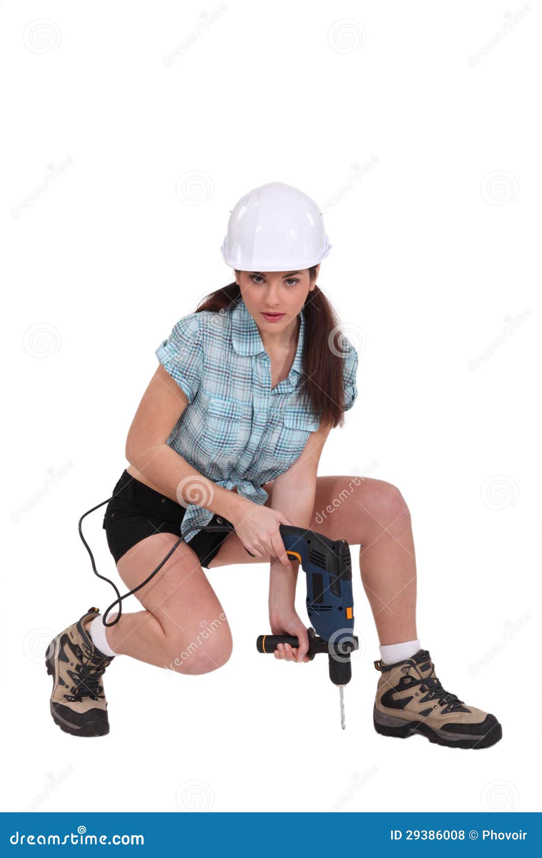 Woman using a power tool stock photo. Image of curves - 29386008