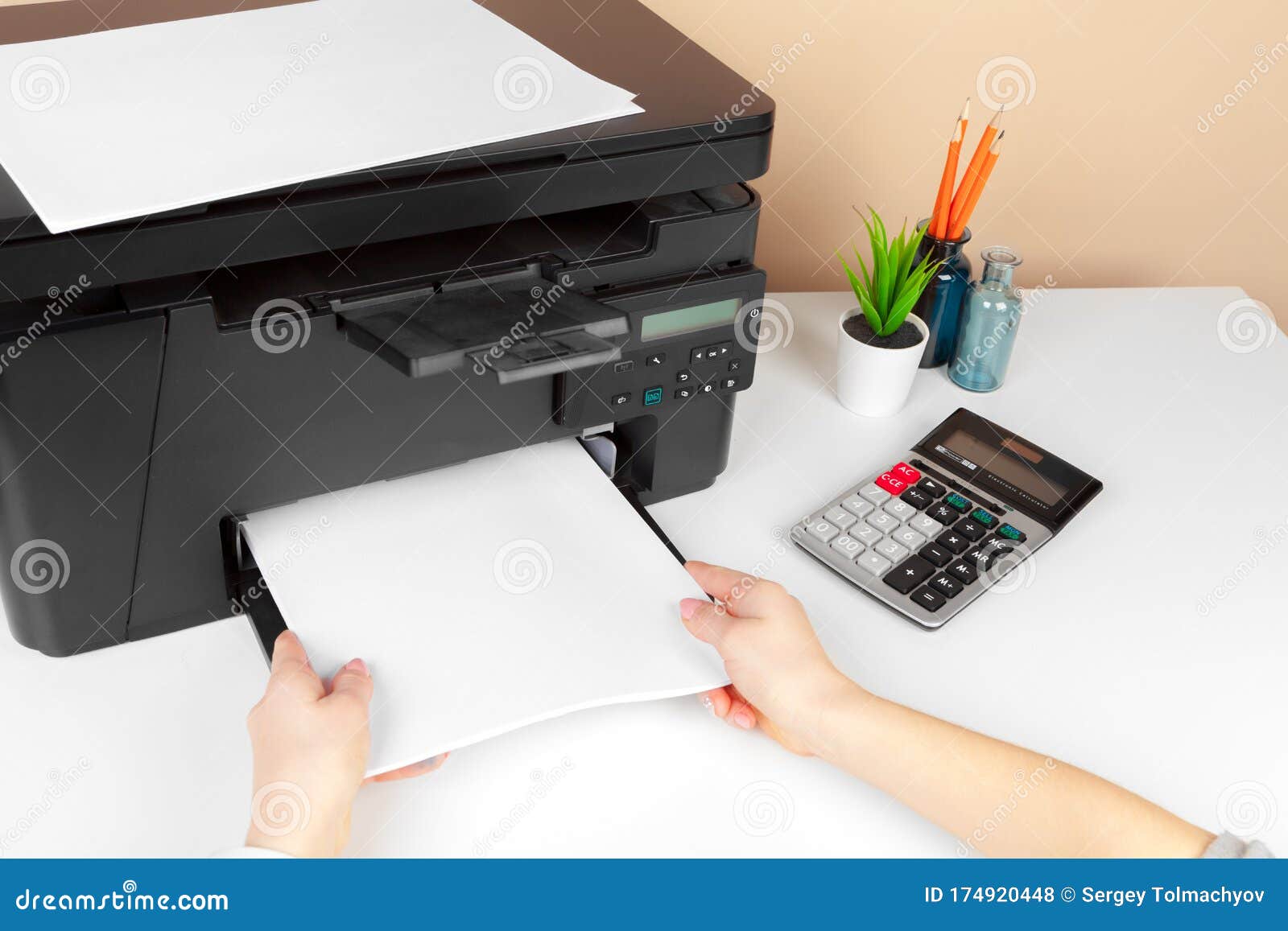 Woman Using the Printer To Scanning and Printing Document Stock Photo ...
