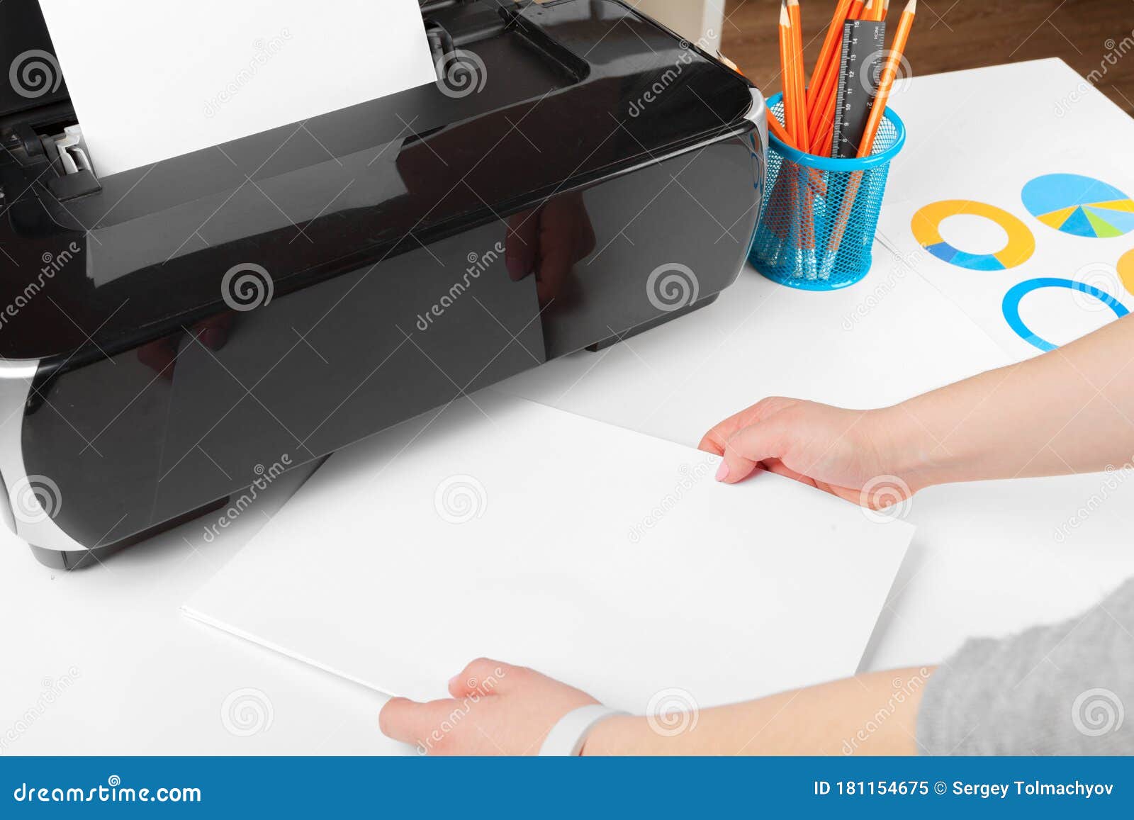 Woman Using the Printer To Scanning and Printing Document Stock Image ...