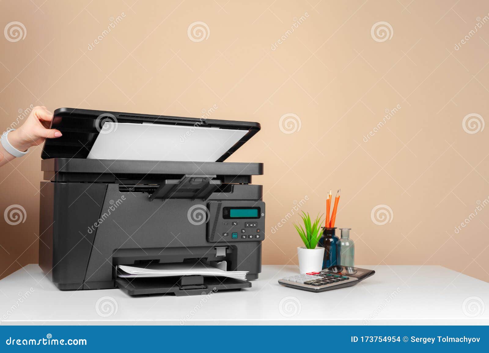 Woman Using the Printer To Scanning and Printing Document Stock Photo ...