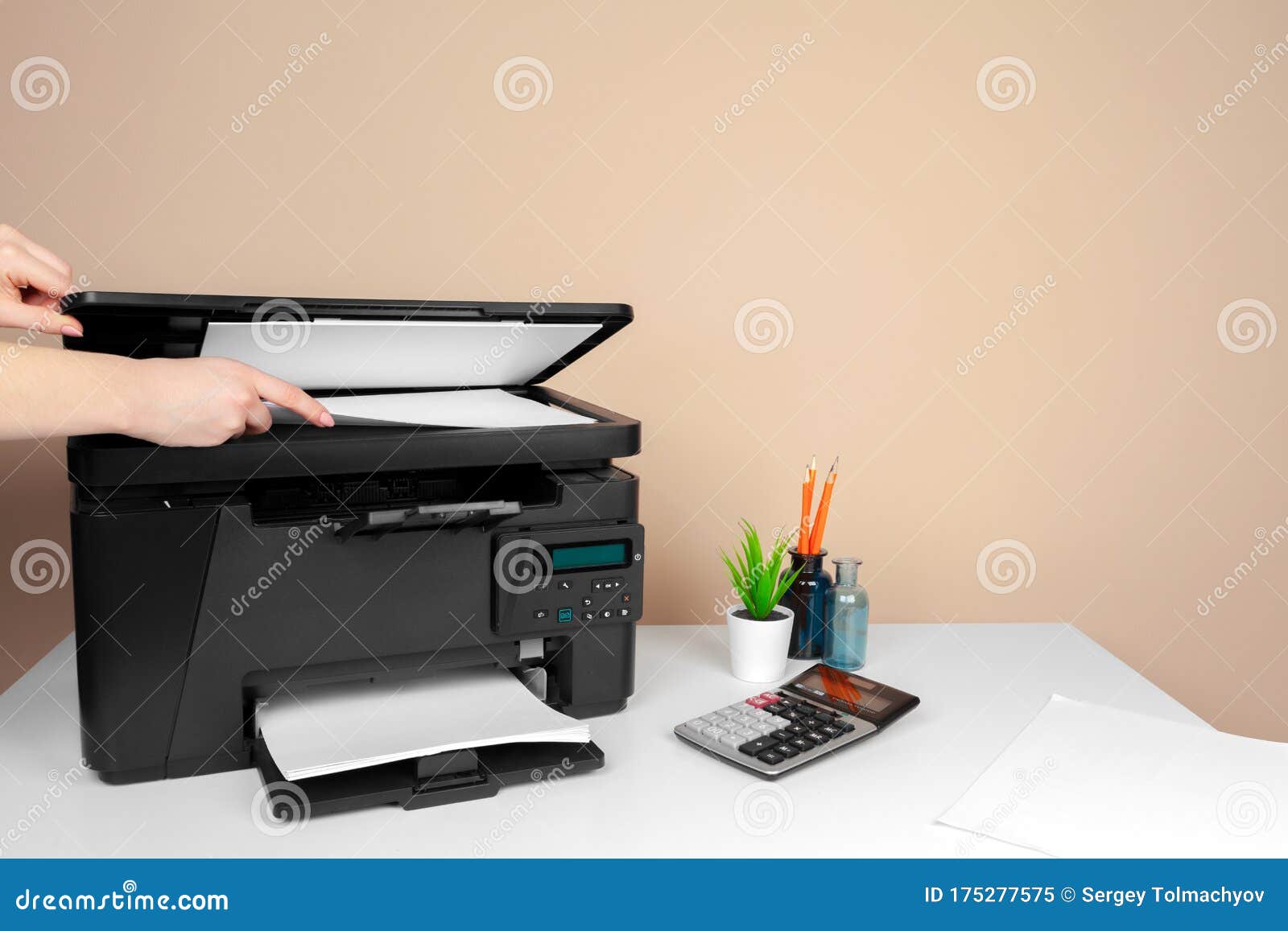 Woman Using the Printer To Scanning and Printing Document Stock Image ...