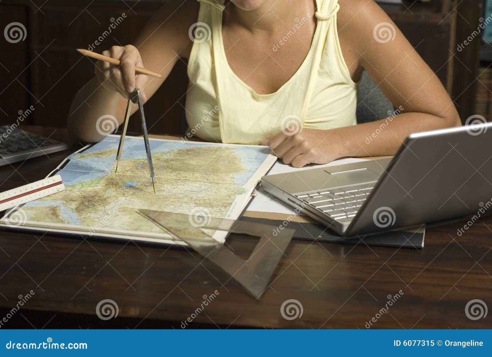 Woman Using Protractor - Horizontal Stock Image - Image of hands, files ...