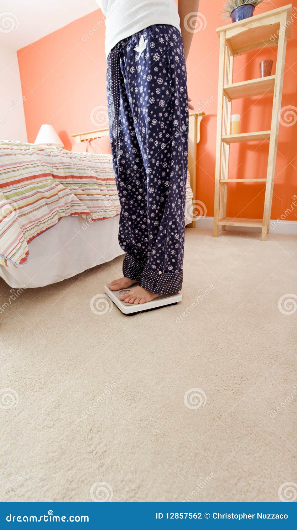 Woman Using Scale in Bedroom Stock Photo - Image of goals, people: 12857562