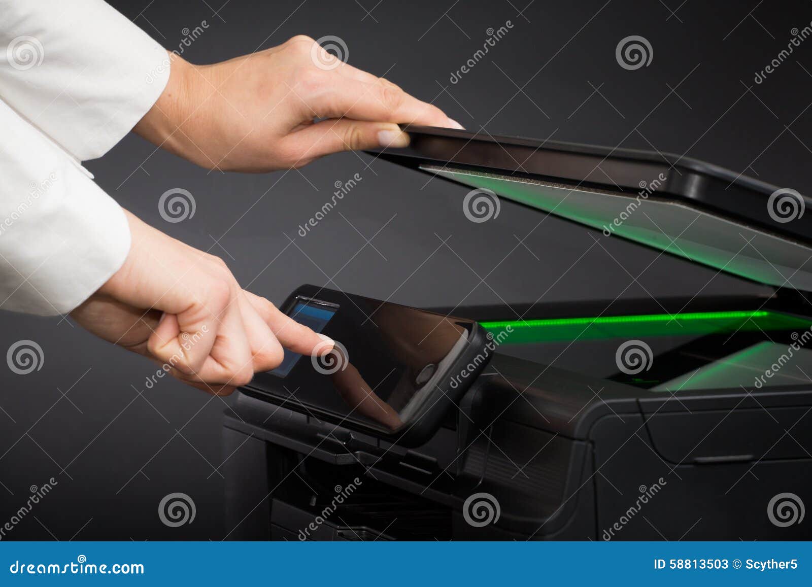 Woman Using Scanner Multifunction Device. Stock Image - Image of woman ...