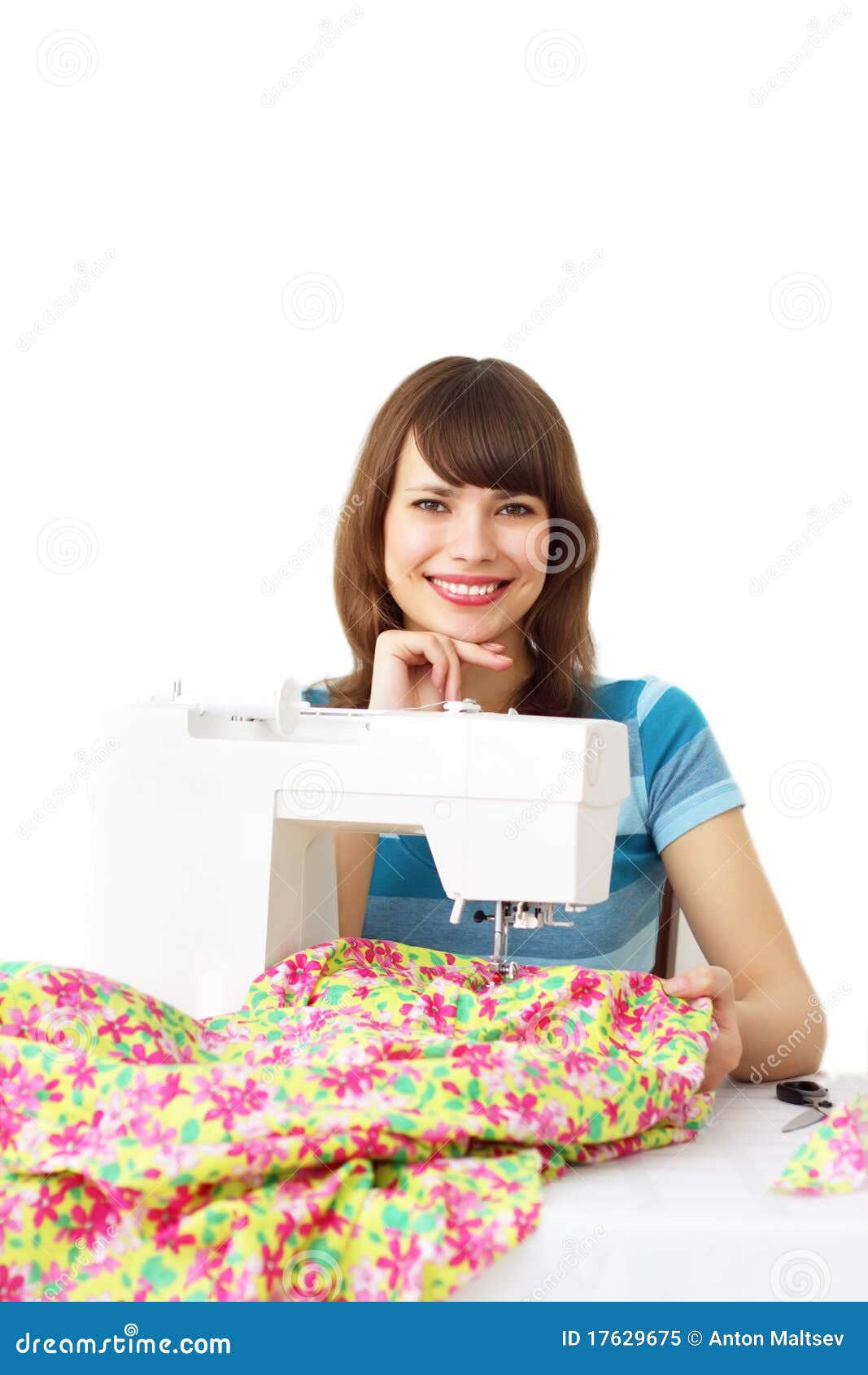 Woman using sewing machine stock image. Image of beauty - 17629675